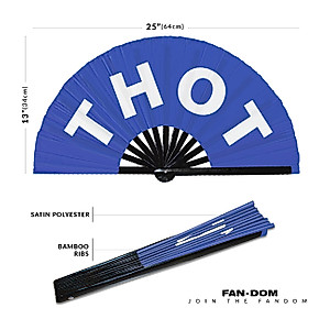 Thot Hand Fan Foldable Bamboo Circuit Hand Fan Funny Gag Curse Words Expressions Statement Gifts Festival Accessories Rave Handheld Circuit Event Fan Clack Fans (Blue)