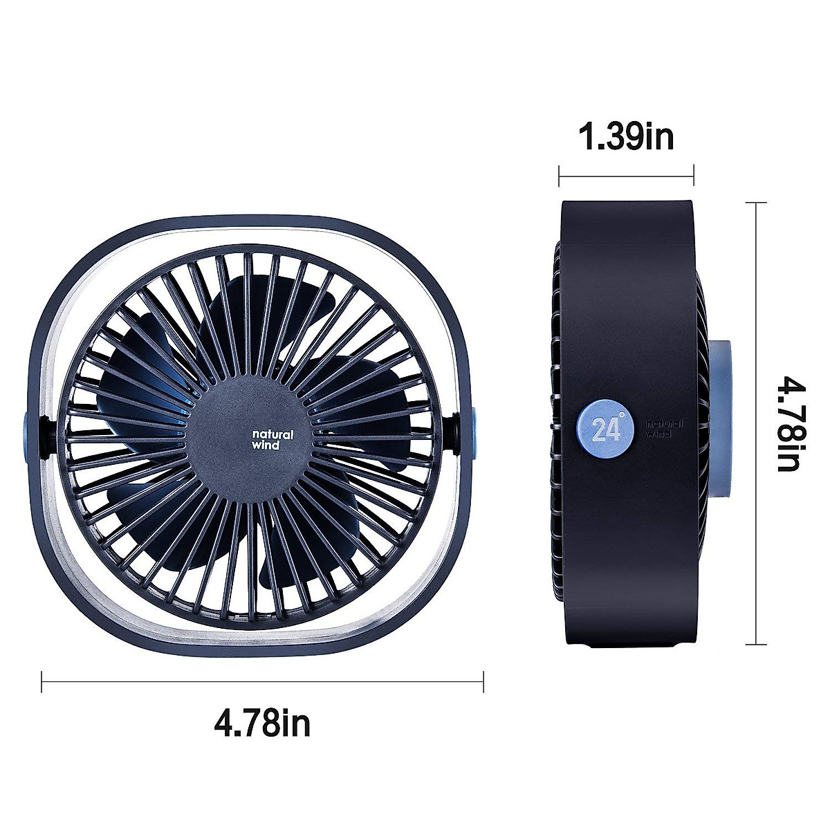 warrita 2024 Upgraded Small USB Desk Fan,3 Speeds Strong Wind, 360° Rotatable, Quiet USB Air Circulator Fan with Anti-slip Pad, Perfect Cooling for Office, Dorm, Camp, Laptop, Library - Navy Blue