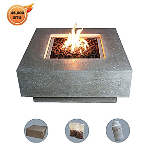 Elementi Outdoor Fire Table Natural Gas Fire Pit Backyard Fireplace Patio Fire Bowl 45,000BTU Output, Square Firepit with 13.2lbs Lava Rocks,Tank Cover for Fire Bowl Available, Manhattan Series