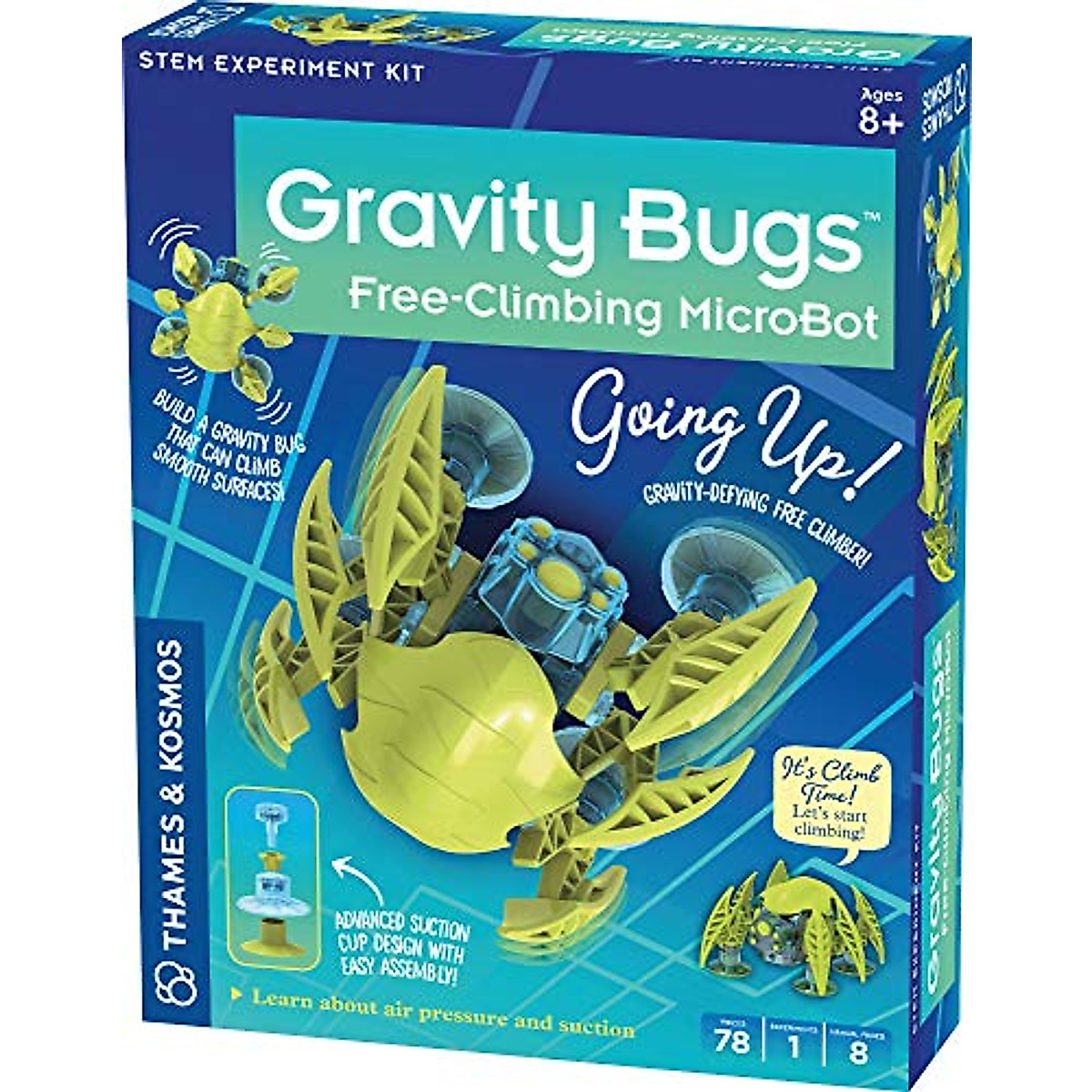 Thames & Kosmos Gravity Bugs Free-Climbing MicroBot | Build a Robotic Wall-Crawling Bug | Explore STEM Lessons in Air Pressure, Suction | Hands-on Physics & Engineering Construction Kit, Blue