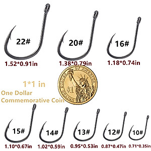 DAMIDEL 300Pcs/Box （22# ...15# 10# Fishing Hook, Forged Steel/Barded Design, 8 Sizes Universal Octopus Fishing Hooks Set， Sharp/High Carbon/Hook Eye, Suitable Sizes in Freshwater Saltwater