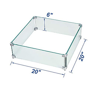 yukang Redeo Fire Pit Glass Wind Guard, 20" x 20" Square Fire Pit Clear Tempered Glass Guard for Propane Fire Pit, Outdoor Fire Pit Table - 8 mm Thickness