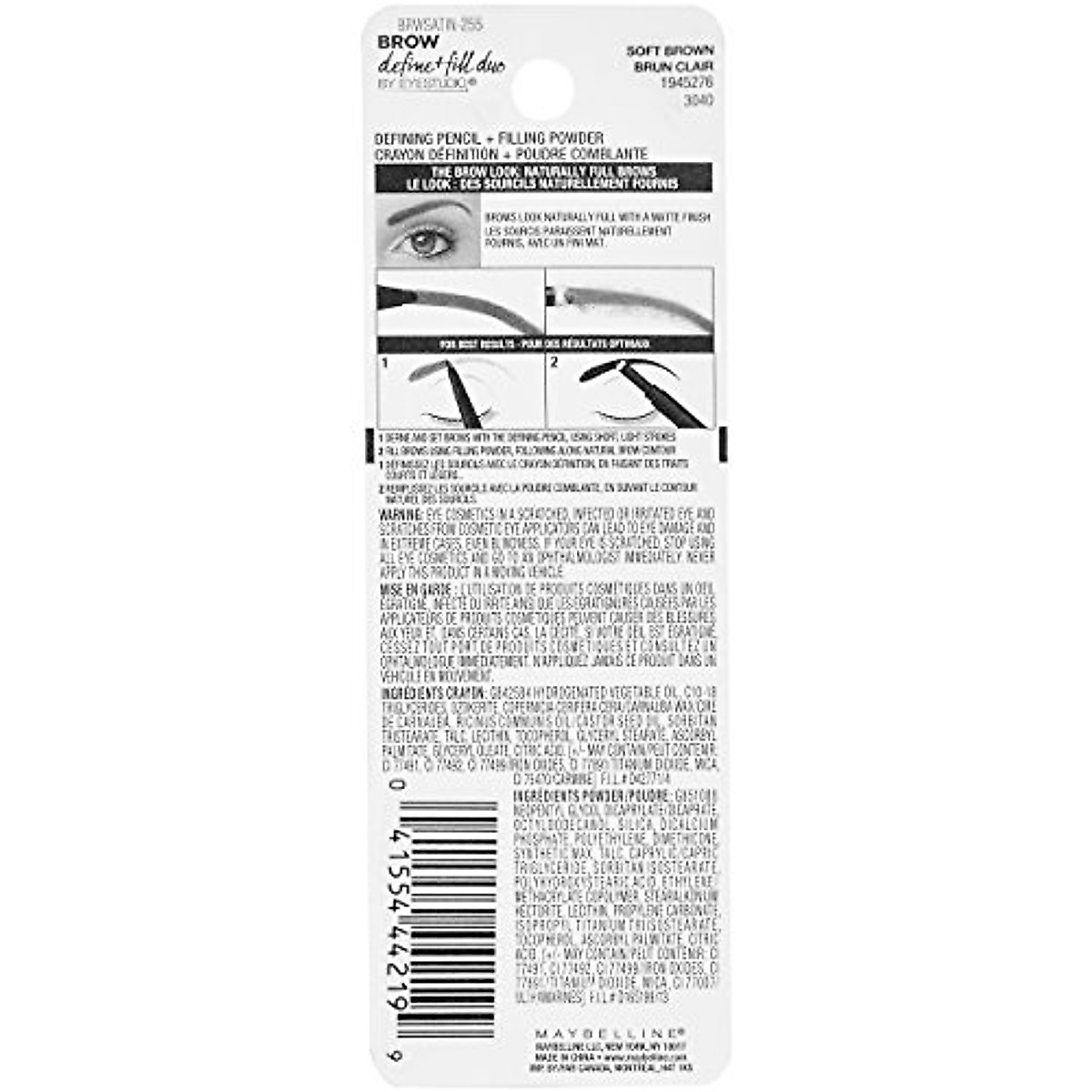 Maybelline Brow Define and Fill Duo 2-in-1 Defining Pencil with Filling Powder, Soft Brown, 0.021 Ounce