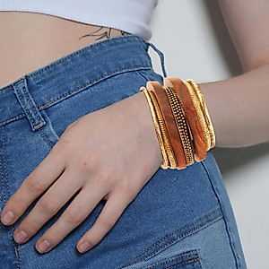 Touchstone wooden women bamboo wood jewelry african bangle bracelets gold bangles brown boho accessories chunky vacation brass statement natural rustic Indian bollywood handcrafted. Set of 7