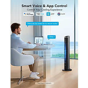 GoveeLife 36 Inch Tower Fan for Bedroom, Smart Oscillating Floor Fans with Temperature Sensor, App & Voice Remote, 5 Modes 8 Speeds up to 25ft/s, 24H Timer, 29dB Quiet Fan for Cooling Home Office