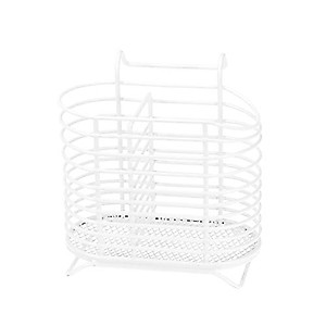 YARNOW Utensil Drying Rack Metal Hanging 2 Compartments Drainer Basket Flatware Storage Drainer Kitchen Organizer White