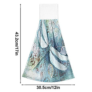 Blue Dragonfly Hand Towel 2 Pack Watercolor Flower Hanging Tie Towels Soft Absorbent Tea Bar Towels for Kitchen Gym Hotel