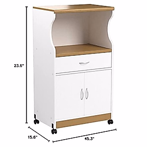 HODEDAH IMPORT Microwave Cart with One Drawer, Two Doors, and Shelf for Storage, White