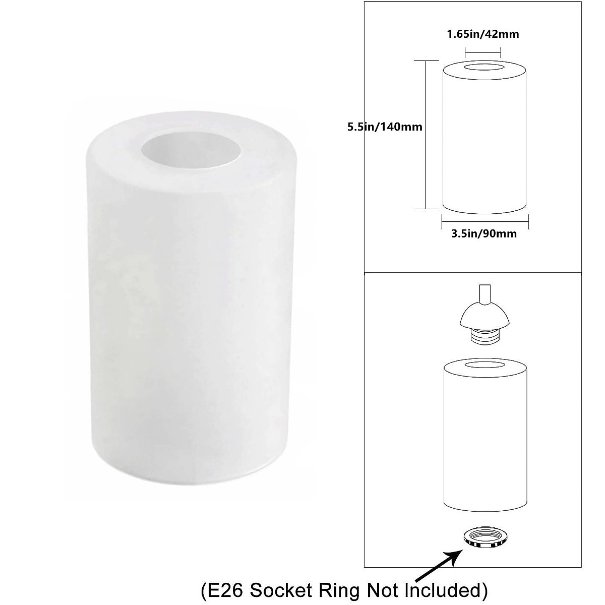 Frosted Glass Lamp Shade, 2 pack, Pendant Light Shade Cylinder Glass Shade Replacement Glass Lamp Shade with 1-5/8-inch Fitter, Diameter 3.5”, Height 5.5"