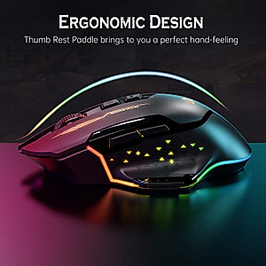UHURU Wireless Gaming Mouse, Wired and Wireless Dual Modes Rechargeable RGB Gaming Mouse with 7 Programmable Buttons, Ergonomic and 5 Adjustable DPI Levels up to 10000 DPI for PC Laptop Gamer （WM-07）