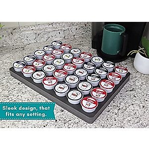 Polar Whale Coffee Pod Storage Organizer Tray Drawer Insert for Kitchen Home Office Waterproof 10.9 x 14.9 Inches 35 Slots Compatible with Keurig K-Cup Durable Dark Gray Foam Made In The USA