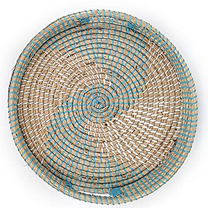 Ann Lee Design Round Serving Seagrass Trays (Teal Blue Vortex, Seagrass)