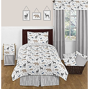 Sweet Jojo Designs Blue and Grey Bear Deer Fox Boy Baby Nursery or Kids Room Small Fabric Toy Bin Storage Box Chest for Woodland Animals Collection