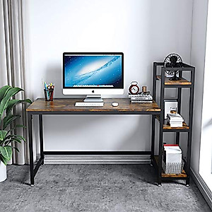 Dripex Computer Desk with 3 Storage Shelves - 41.73" Study Desk with Bookshelves, Compact Corner Desk Industrial Style Sturdy Writing Desk for Home Office Workstation,Rustic Brown