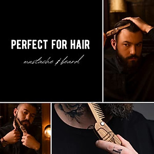 Wooden Beard Comb for Men Folding Pocket Comb for Moustache Beard & Hair Walnut Combs with the Engraving (Fear The Beard)