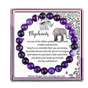 ARHTF Lucky Elephant Bracelet for Women Elephant Gifts Never Forget How Strong You Are Elephant Inspirational Gifts (purple elephant)