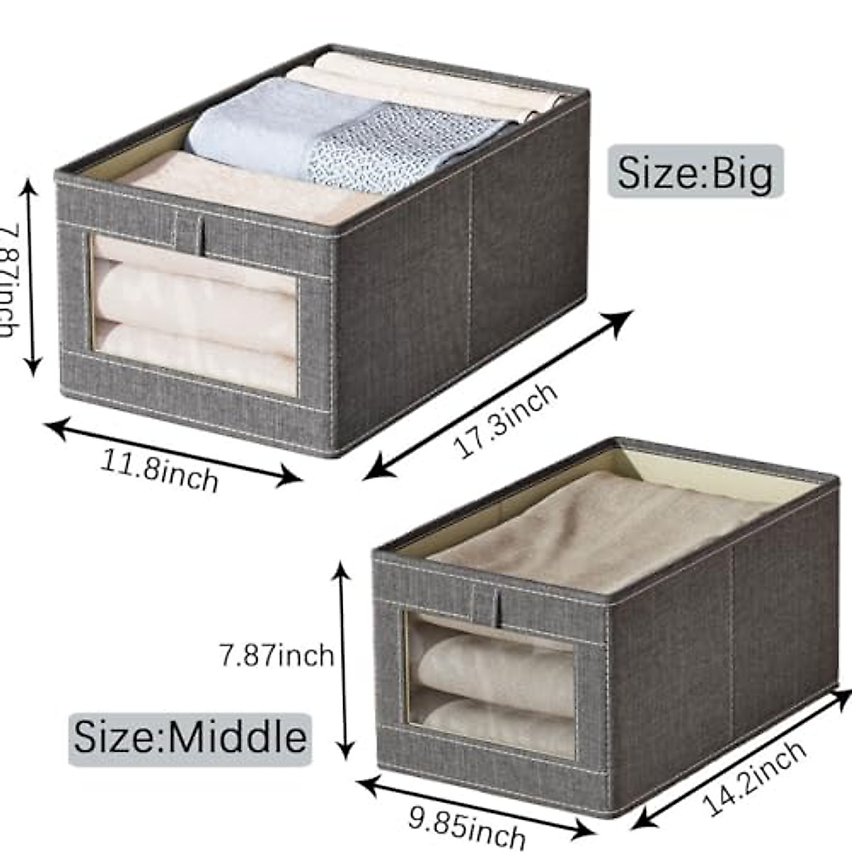 CSKB 4 pcs Closet Storage Bins, Large Fabric Storage Box, Visible Storage Baskets for Closet with PP Board, Foldable Storage Baskets for Organizing Clothing, Jeans, Toys (Medium & Large)