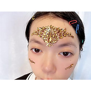face jewels for makeup Festival Wedding Face Gems Temporary Tattoos mermaid halloween Bindi Fusion Headpiece Body Jewellery bindi face jewel(Topaz gold/SR16)