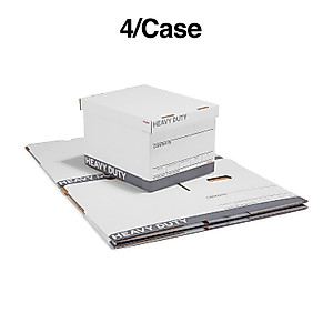 Staples Heavy-Duty Storage Boxes, Top Tab, Stacking Strength 850 lb, White/Gray, 9 3/4"H x 12"W x 15"D, 4/Ct