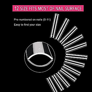 504Pcs No C Curve 3XL Extra Long Square Nail Tips for Acrylic Nails Professional, SWETIDY Clear Straight Flattened Half Cover False Nails Tips with Case for Nail Salons and Home DIY, 12 Sizes