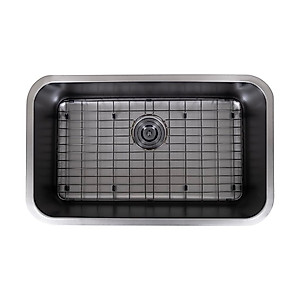 Strictly Sinks 29-3/4 Inch Undermount Kitchen Sink - 18 Gauge Single Bowl Kitchen Sink - Ideal Black Kitchen Sink with Single Strainer Drain, Bottom Grid & Roll Up Dish Drying Rack