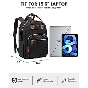 LOVEVOOK Laptop Backpack for Women Men, 15.6 Inch Computer Backpack Purse with USB Port, Fashion Anti-Theft Travel Backpacks, Waterproof Casual Daypack for Work Bag Back Pack, Black