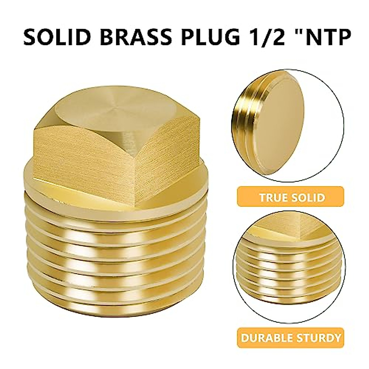 Poktlife 3 PCS 1/2" NPT Boat Plugs,Solid Brass Boat Drain Plug for Bayliner Four Winns Glastron Larson Sea Ray Starcraft and Many Other Models (1/2" NPT 3PACK)