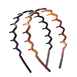2pcs YAFIYG Zigzag Headband Plastic Wavy Tooth Sharks Tooth Hair Comb Headband for Women's Girls Men Hair Accessory(1 Black Color+1 brown)