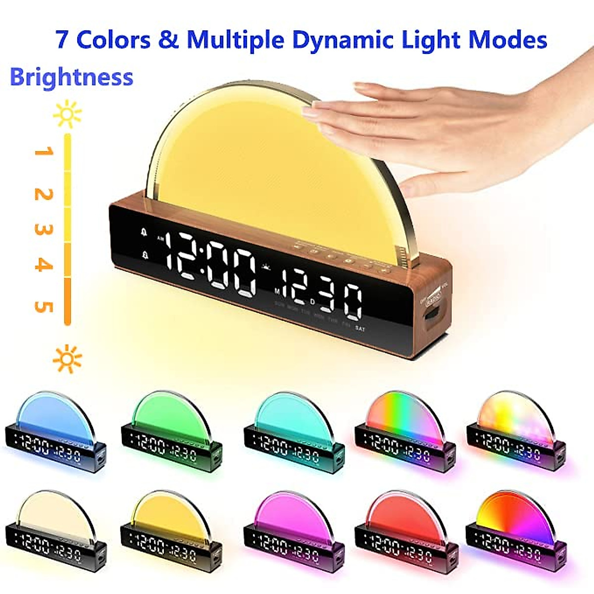 SinFoxeon Sunrise Alarm Clock, Wake Up Light with Simulation Sunrise Touch Dynamic Atmosphere Light 6 Natural Sounds 7 Color Sleep Breathing Light Suitable for Kids and Heavy Sleepers