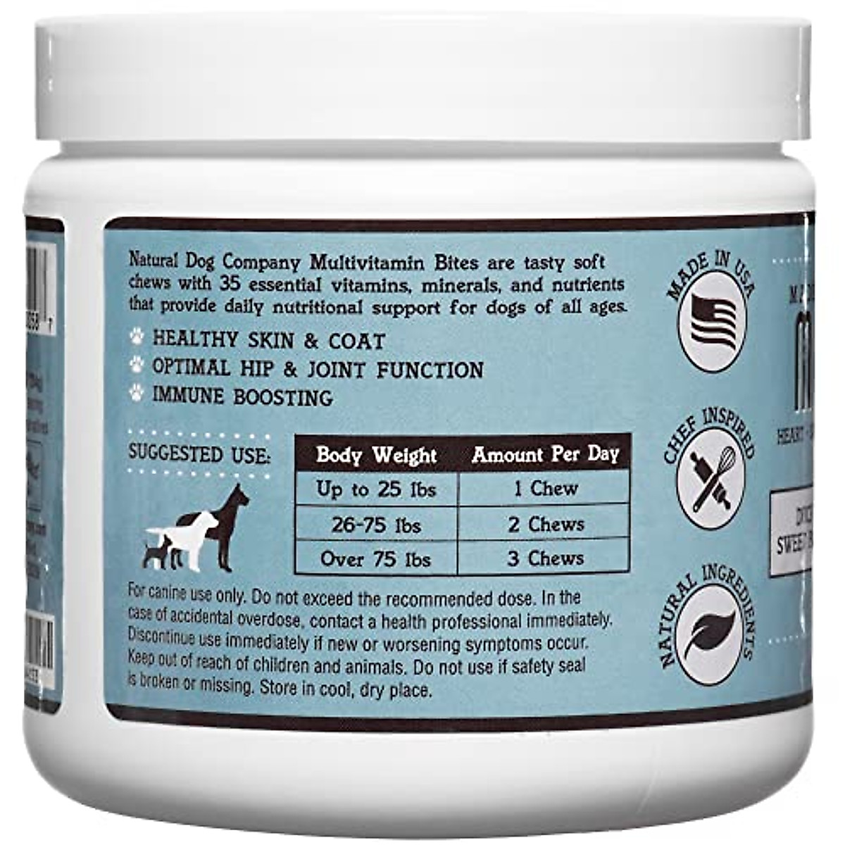 Natural Dog Company Multivitamin Chews (90 Pieces), Dog Vitamins and Supplements, Peanut Butter & Bacon Flavor, for Dogs of All Ages, Sizes, & Breeds, Supports Immune System