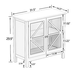 RASOO Sideboard Cabinet with Glass Doors - Buffet Storage for Home, Kitchen, Dining Room - Cupboard Console Table, Espresso (White)