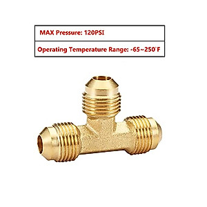 HQMPC Flare Fitting Brass Tee 3/8" Flare Tee Brass Tube Tee Fitting Gas Fitting 6Pcs