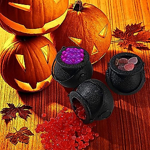Sawysine 40 Pcs Halloween Plastic Cauldron Mini Black Witches Cauldron with Handle Halloween Candy Bucket Small Cauldron Pot