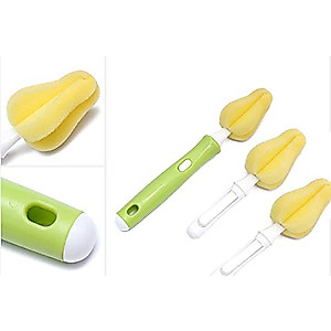 AKOAK 1 Pack The Baby Nipple Brush Cleaning Brush Set Rotates Freely to Replace The Head Sponge Bottle Brush