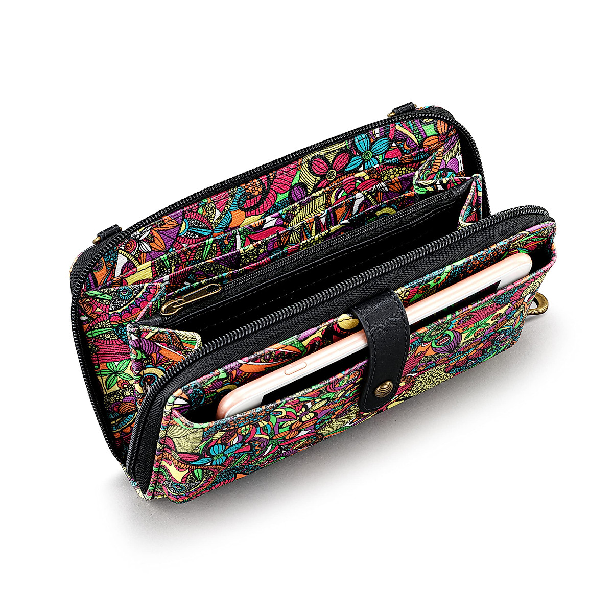 Sakroots Artist Circle Smartphone Crossbody in Coated Canvas, Detachable Wristlet Strap, Rainbow Spirit Desert II