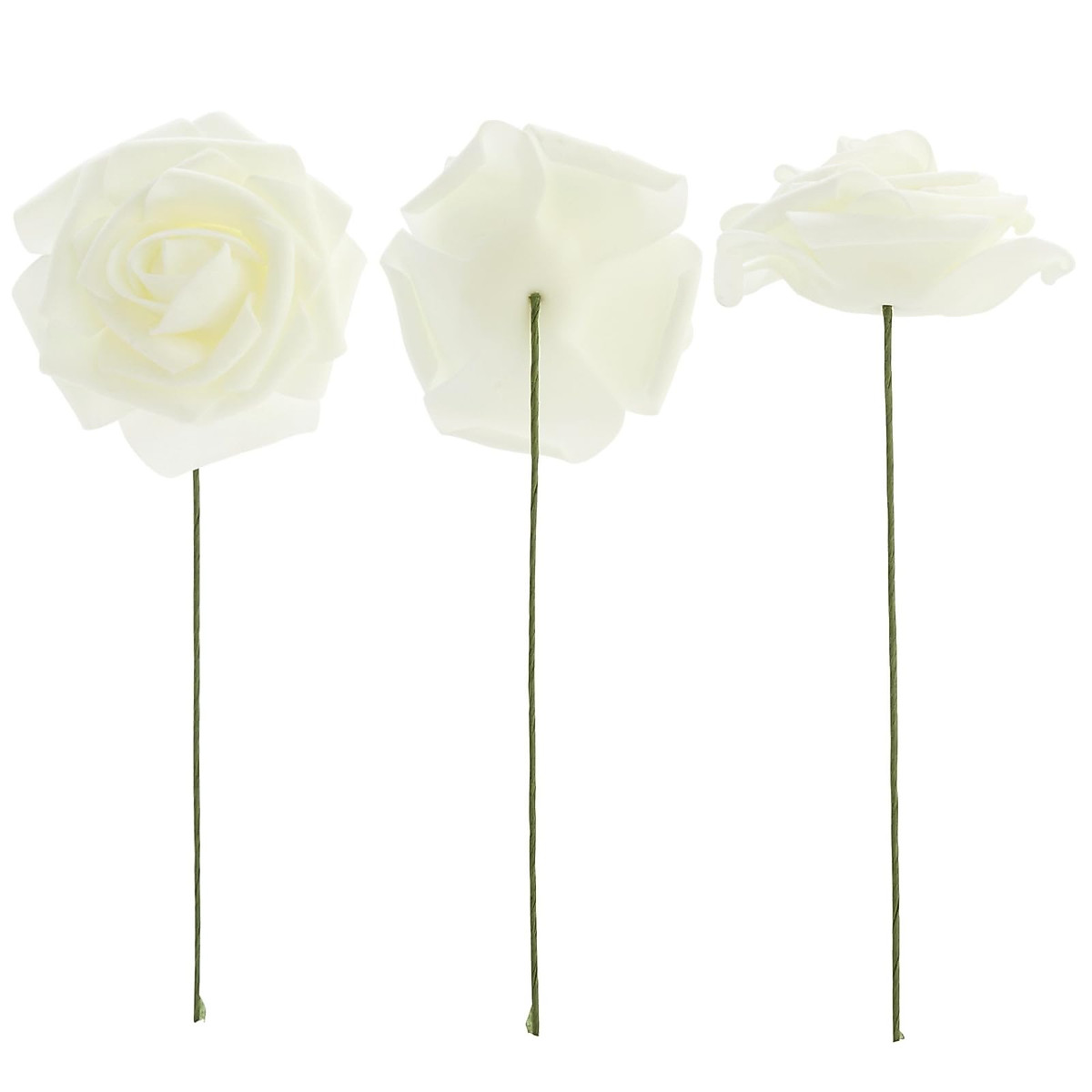 Bright Creations 60 Pack White Artificial Roses with Stems, Fake Faux Flowers Heads Bulk for Wedding Bouquets DIY & Bridal Shower, Cream, 3 inch