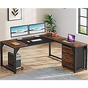 Tribesigns 63" L-Shaped Computer Desk with Mobile File Cabinet, Large Executive Office Desk with 3-Drawer Vertical Filing Cabinet, Business Furniture Sets for Home Office