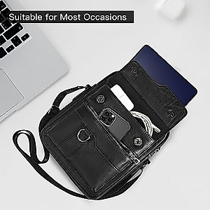 Small Messenger Bag for Men, Side Crossbody Shoulder Bag for Men Women Strap Sling PU Leather Messenger Bag for Hiking Walking Biking Travel Cycling, Black