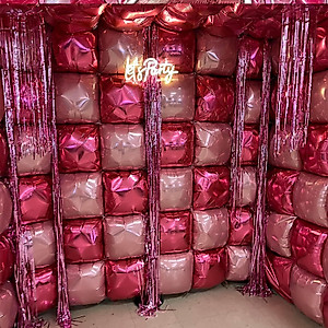 Hot Magenta Pink Square Foil Balloons Wall Tunnel Backdrop Double Sided Metallic Balloon Arch Garland Kit For Anniversary Bachelorette Engagement Bridal Birthday Graduation Party Decorations