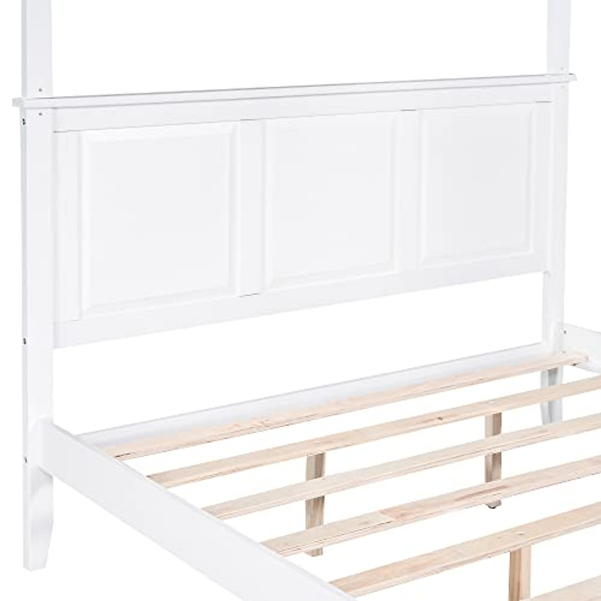 BIADNBZ Queen Size Canopy Platform Bed with Headboard and Footboard,Wooden Bedframe with Slat Support Leg for Bedroom Guest Room,No Box Spring Needed,White