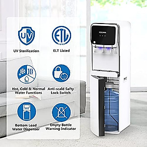 SOOPYK Water Dispenser Cooler Bottom Load Loading with 3 Temperatures Setting 3-5 Gallon Self Cleaning Cold and Hot Water Durable Steel Frame Child Safety Lock Removable Drip Tray for Home Office