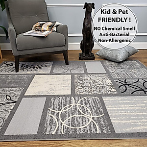 Indoor Doormat Rubber Backed,30 inch x 18 in, Grey Geometric, Non Slip, Kitchen Rugs and Mats