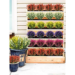 RECUTMS 8 Bundles Artificial Flowers Fake Outdoor Plants Faux UV Resistant Lavender Flower Plastic Shrubs Indoor Outside Hanging Decorations (Fuchsia)