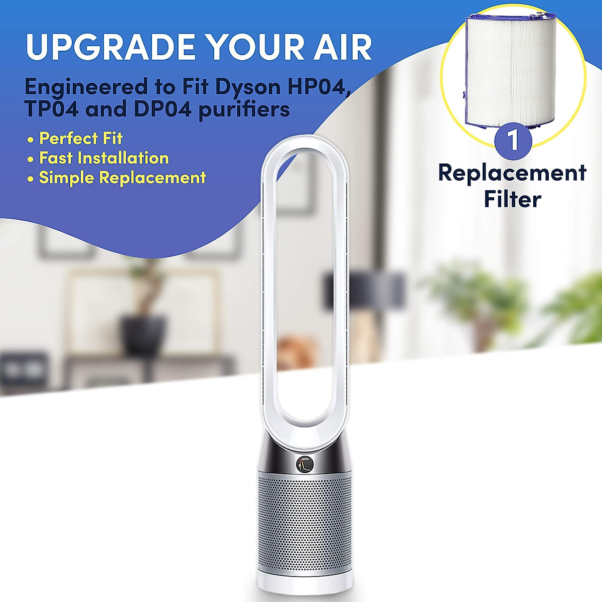 VEVA Premium HEPA Replacement Filter 1 Pack Compatible with All Models Dyson HP04, TP04 and DP04 purifiers, Part # 969048-01
