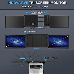 OFIYAA P2 Pro Portable Triple Monitor for Laptop, 13.3 ” Laptop Monitor Screen External Dual Screen Extender with One Cable Connect for 13”-16.5” Mac Windows Chrome Laptop/MacBook PC/PS5/Switch