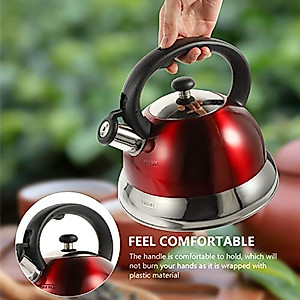 HEMOTON Tea Kettle Tea Kettle Tea Kettle Red Stainless Steel Whistling Tea Coffee Kettle with Heat Proof Handle Kitchen Grade Stainless Steel Teapot Stovetops Tea Pot Tea Pot Tea Pot