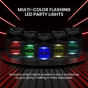Pyle 240W Rechargeable Outdoor Bluetooth Speaker Portable PA System w/ 6.5” Subwoofer 1” Tweeter, Microphone In, Party Lights, MP3/USB, Radio, Remote - Pyle PPHP634B