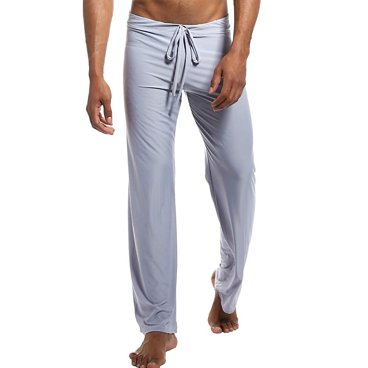 MOSUOKING Men Sports Tight Pants Nylon Underwear Baselayer Legging Soft Mesh Pajama Grey M