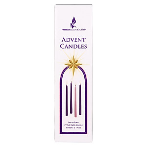 Mega Candles 4 pcs Unscented Christmas Advent Candles Set, Hand Poured Premium Wax Taper Candle 12 Inch x 7/8 Inch, Holidays, Celebrations, Devotional, Church, Wreath, Party, Gifts