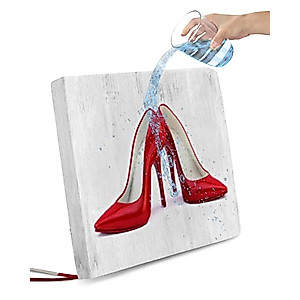 Chair Seat Covers Set of 4 Red High Heels Waterproof Outdoor Seat Covers Wood Grain Chair Covers for Dining Room Removable Kitchen Chair Covers Slipcovers for Dining Garden